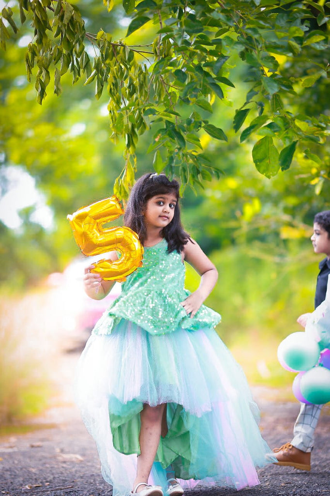 Seagreen Hilow Party Dress | Birthday party gowns for girls | Kids ...