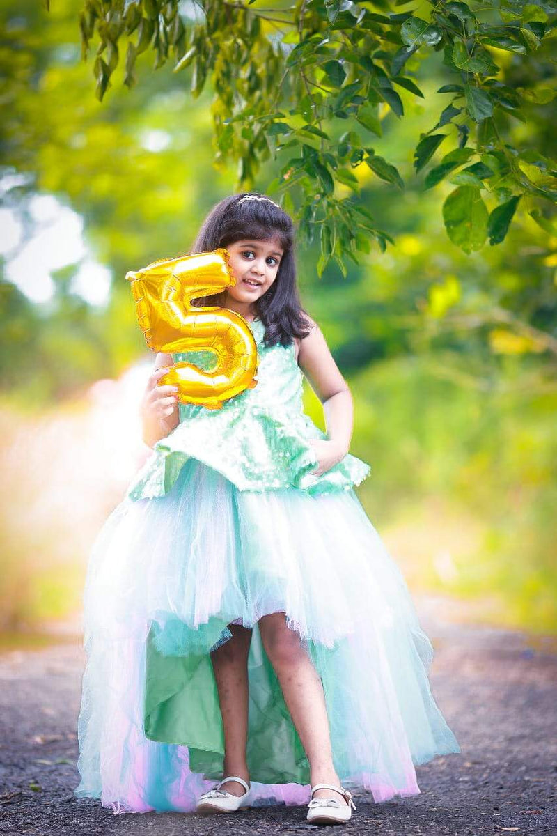 Seagreen Hilow Party Dress | Birthday party gowns for girls | Kids ...
